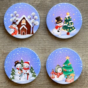 Christmas Holiday Snowman Coaster | Watercolor Design | Ceramic Coaster ...