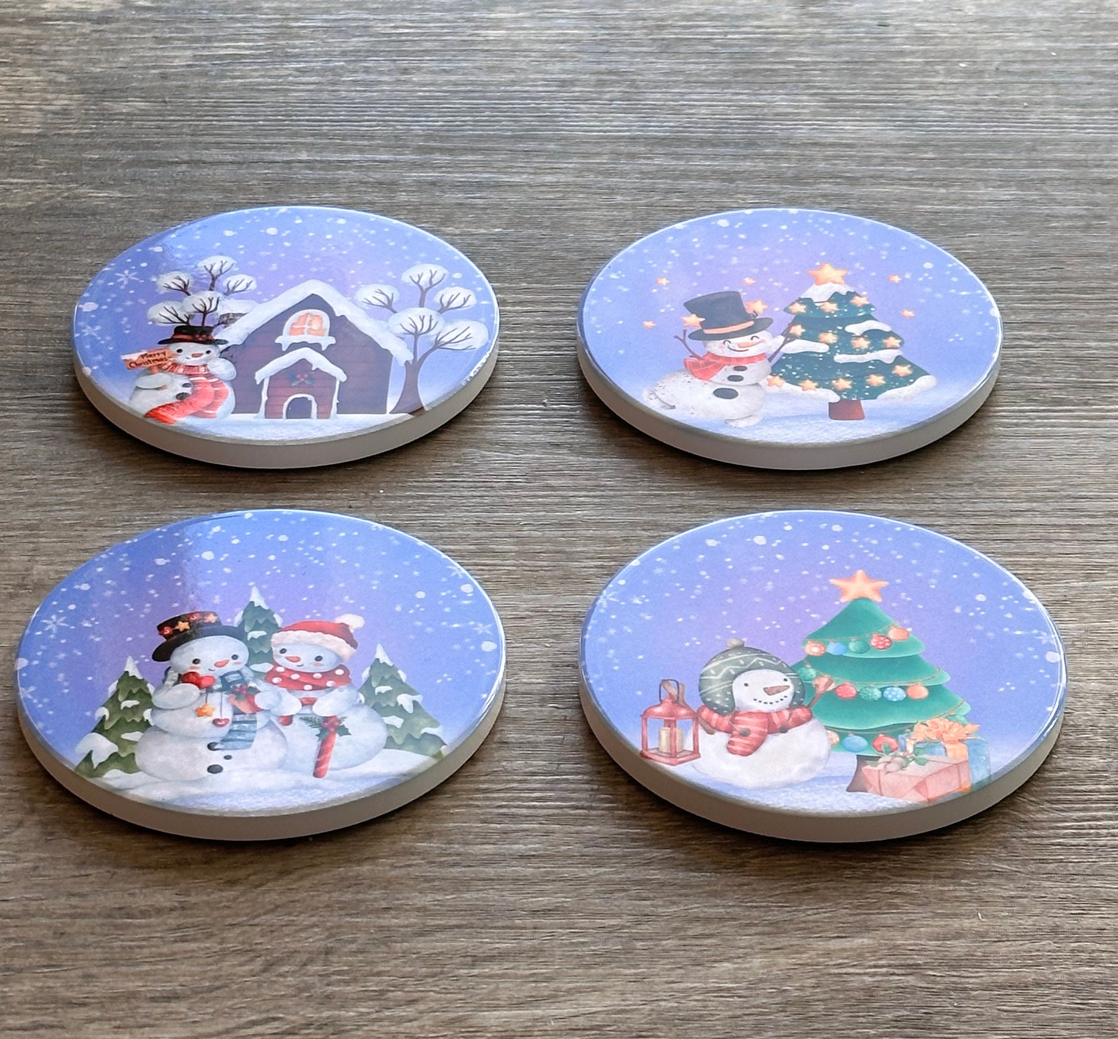 Christmas Holiday Snowman Coaster Watercolor Design Ceramic Coaster ...