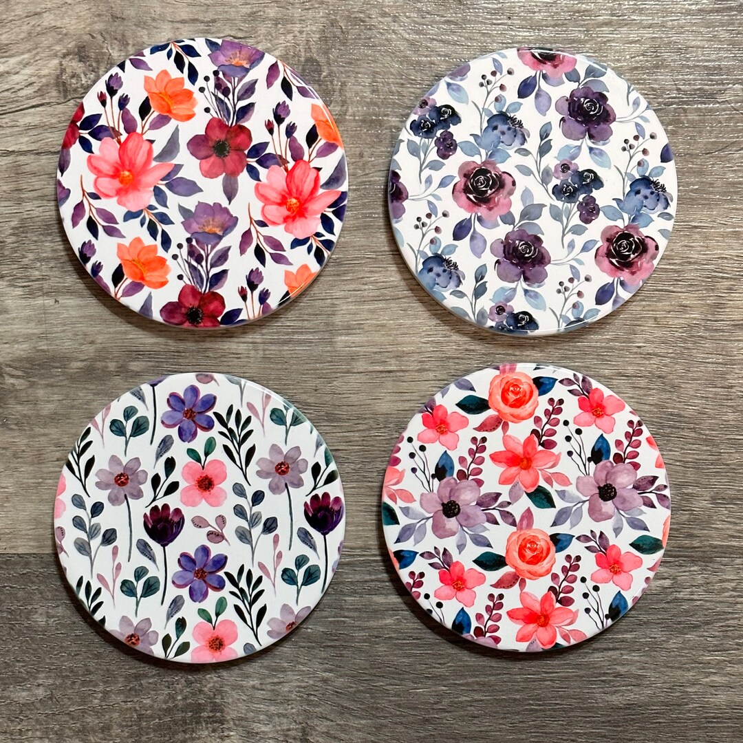 Floral Coaster, Watercolor Design, Nature Inspired Home Decor, Ceramic ...