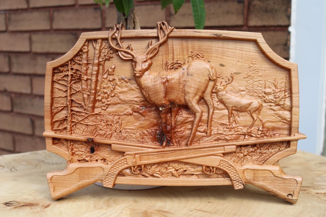 Deer Hunting Rifles 3D Carving Art, Home Decor, Maple Wood - Etsy