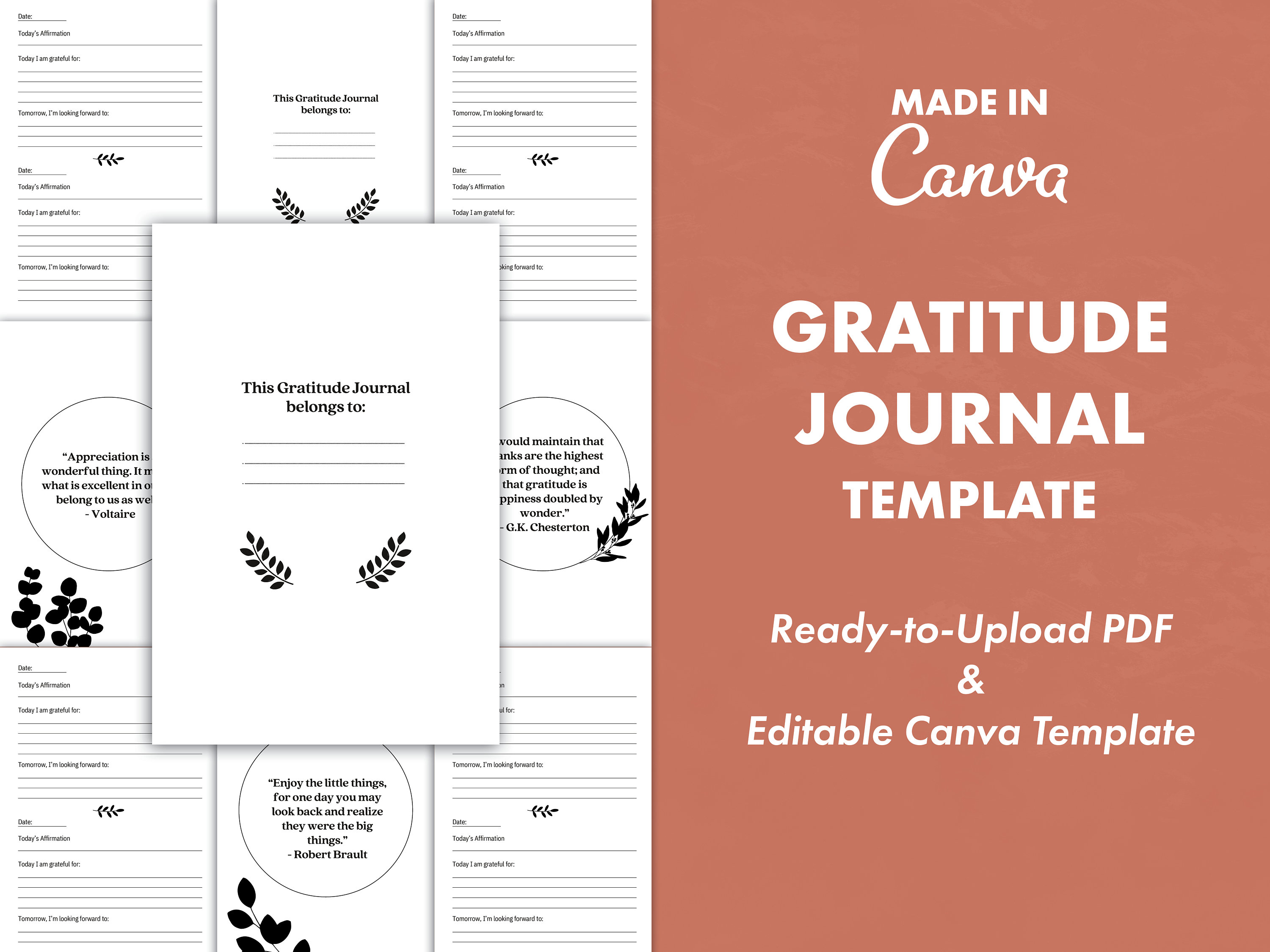 Gratitude Journal Template - Canva Template & Ready-to-upload PDF - Etsy