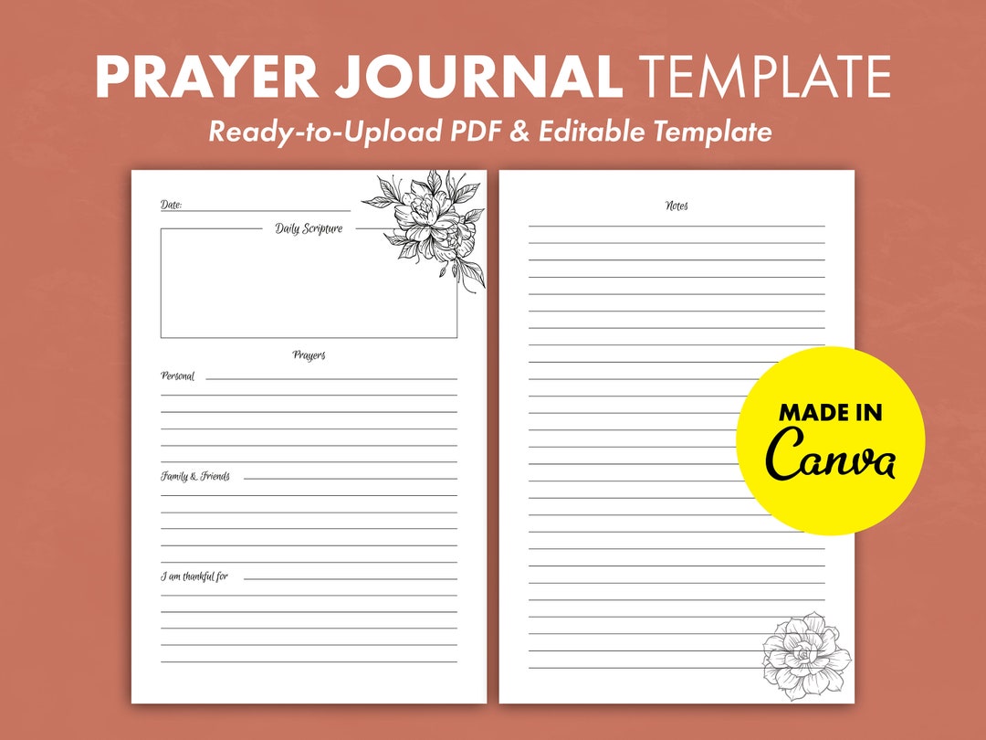 Prayer Journal Template - Canva Template & Ready-to-upload PDF - Etsy