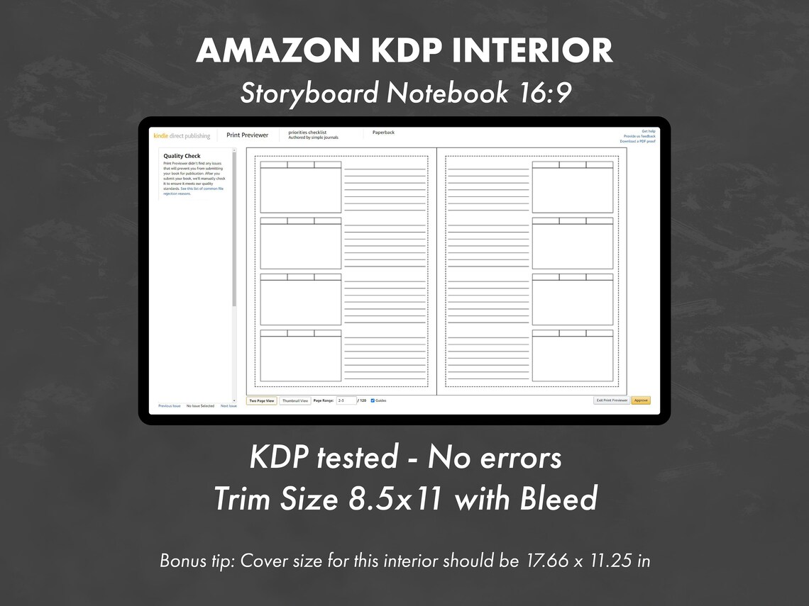 KDP Interior Storyboard Notebook 8.5 X 11 bleed 180 Pages Ready to ...