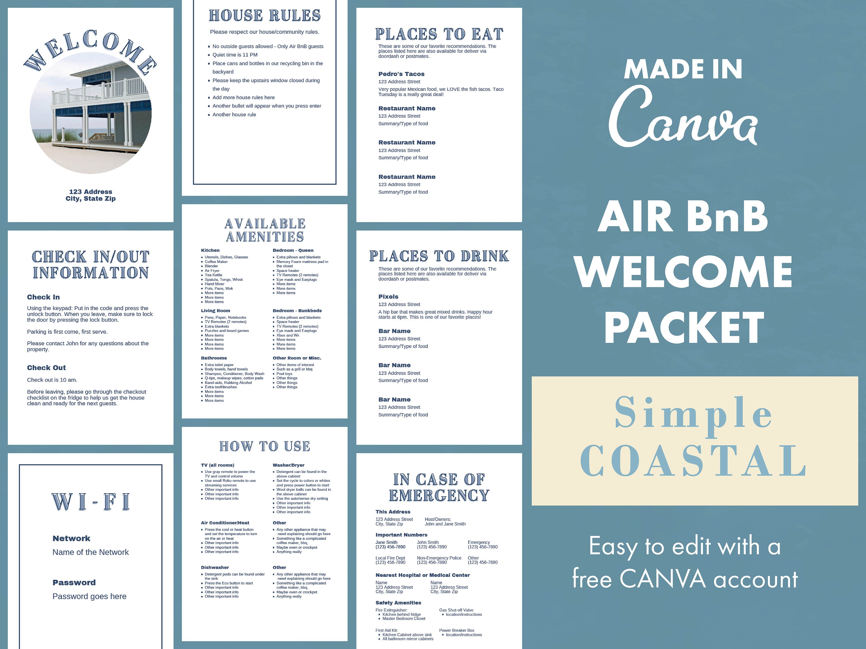 Airbnb Welcome Packet - Coastal - Host Guide - Home Rental - Welcome ...