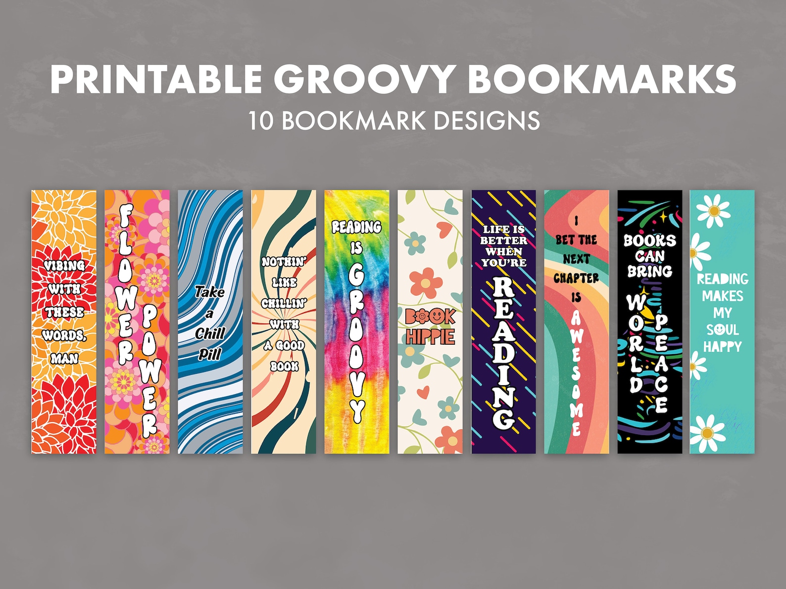 Printable Bookmarks - 10 Printable Groovy Bookmarks - Printable ...
