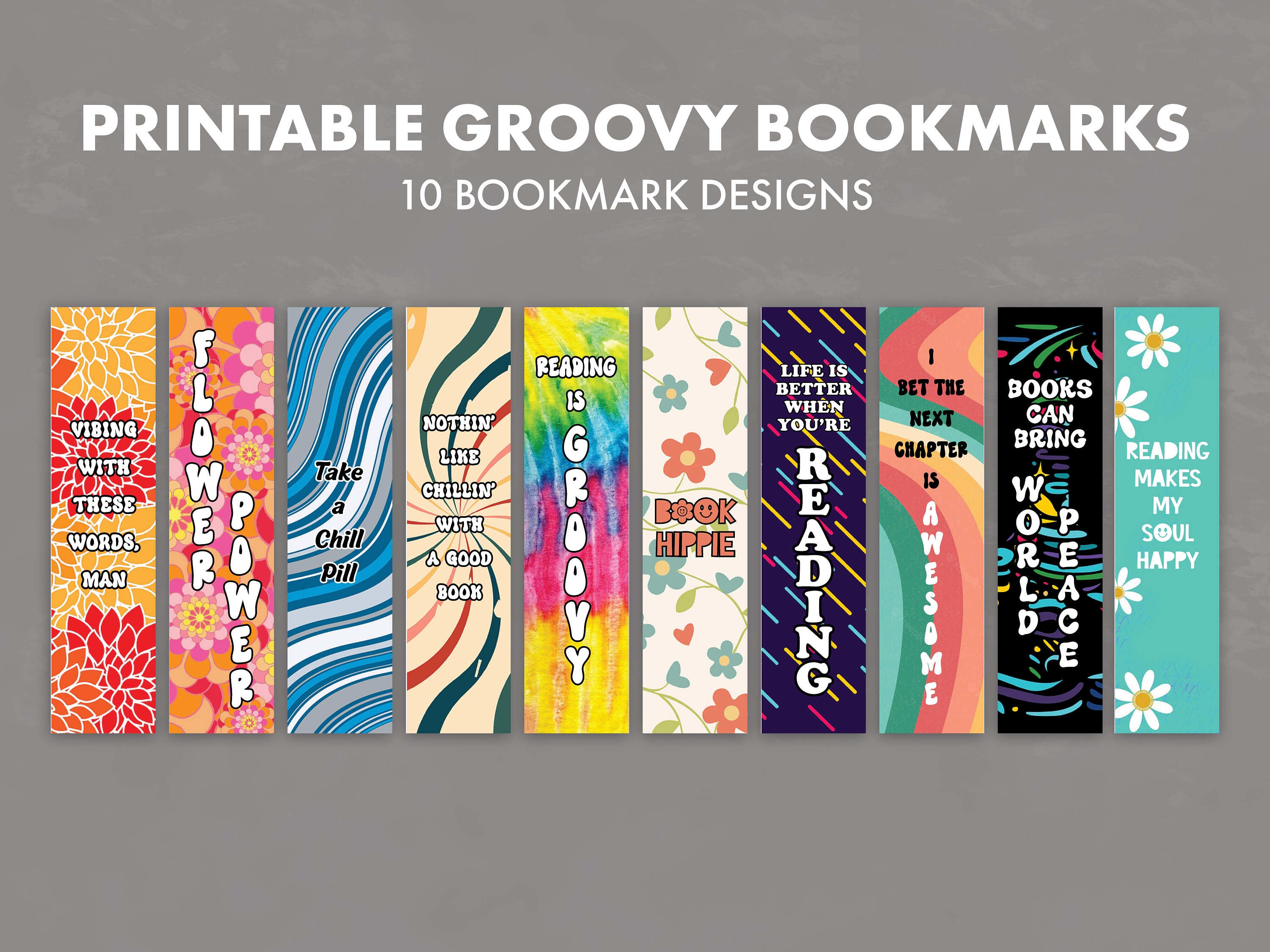 Printable Bookmarks - 10 Printable Groovy Bookmarks - Printable ...