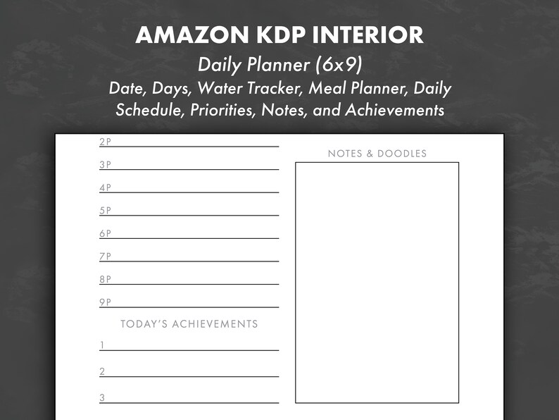 KDP Interior - Daily Planner (6x9) - Water Tracker - Meal Planner ...