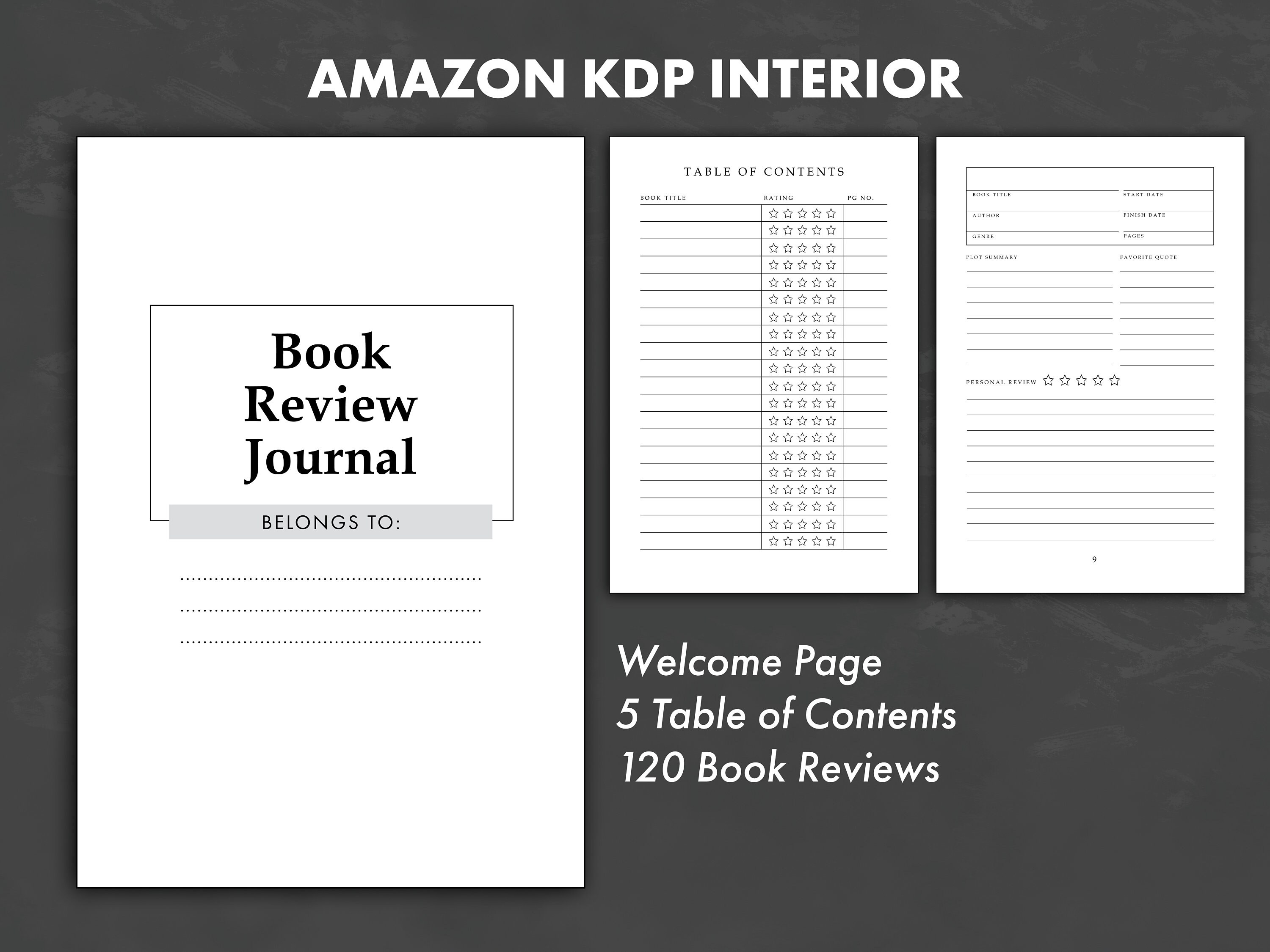 KDP Interior Book Review Journal Ready to Upload PDF Commercial Use - Etsy