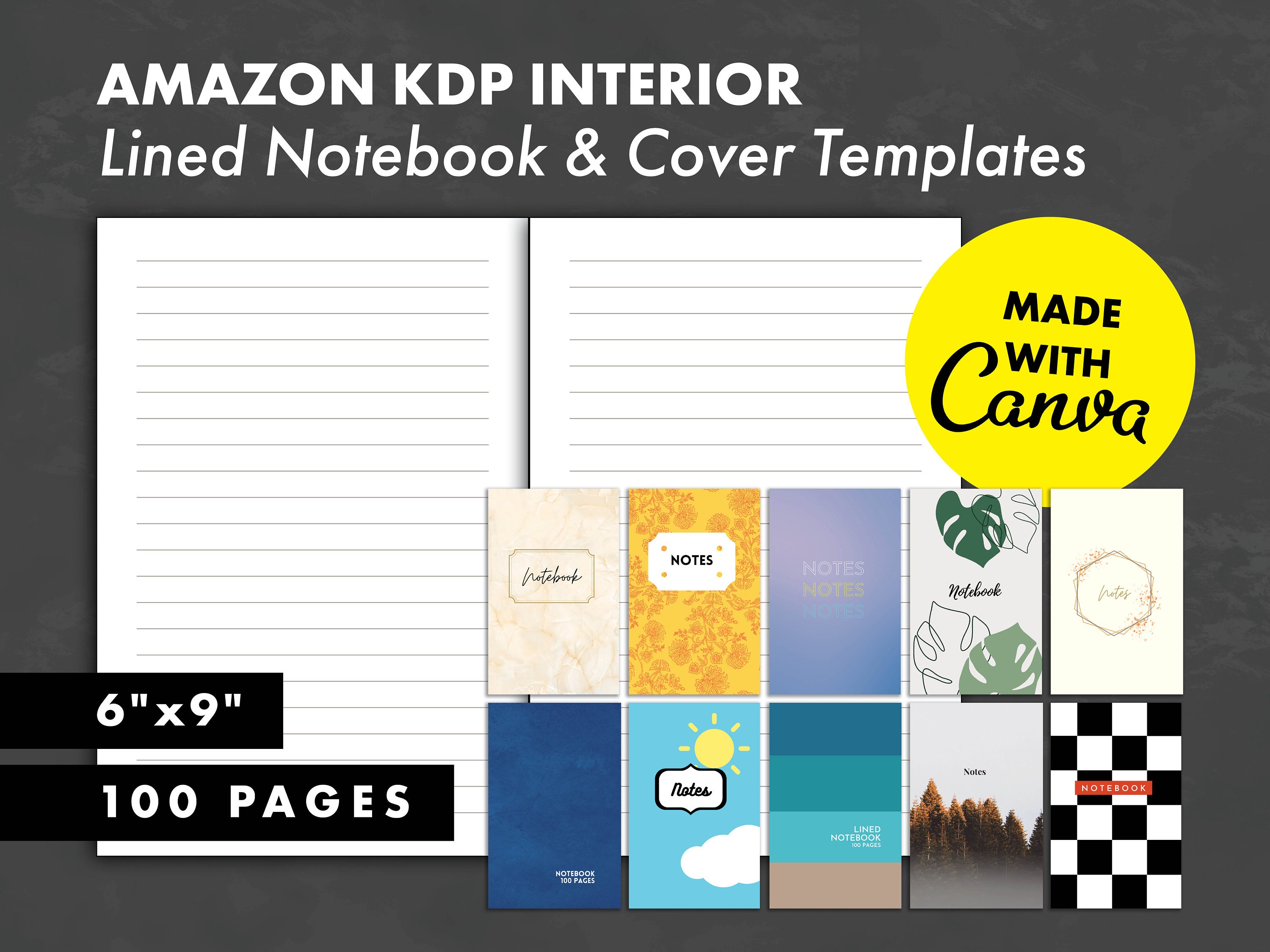 KDP Lined Notebook Cover Templates Includes a Free Canva Guide Ready-to ...
