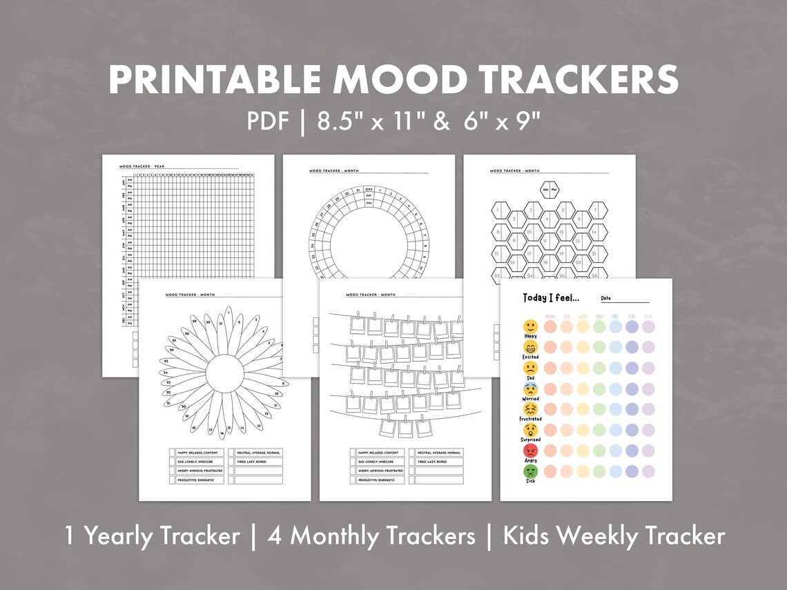 Mood Tracker, Monthly and Yearly Mood Chart Printable Mood Tracker - Etsy