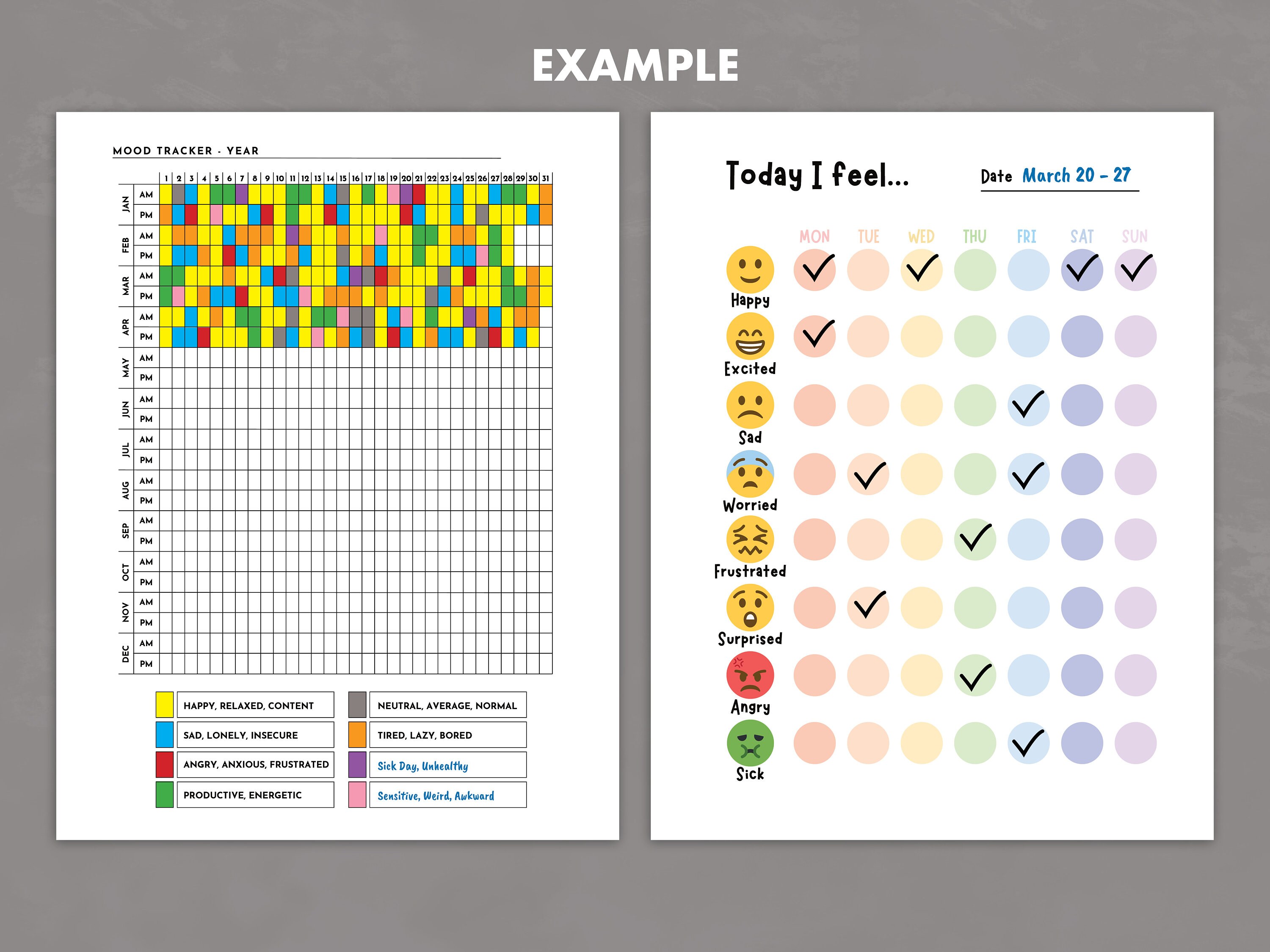 Mood Tracker, Monthly and Yearly Mood Chart Printable Mood Tracker - Etsy