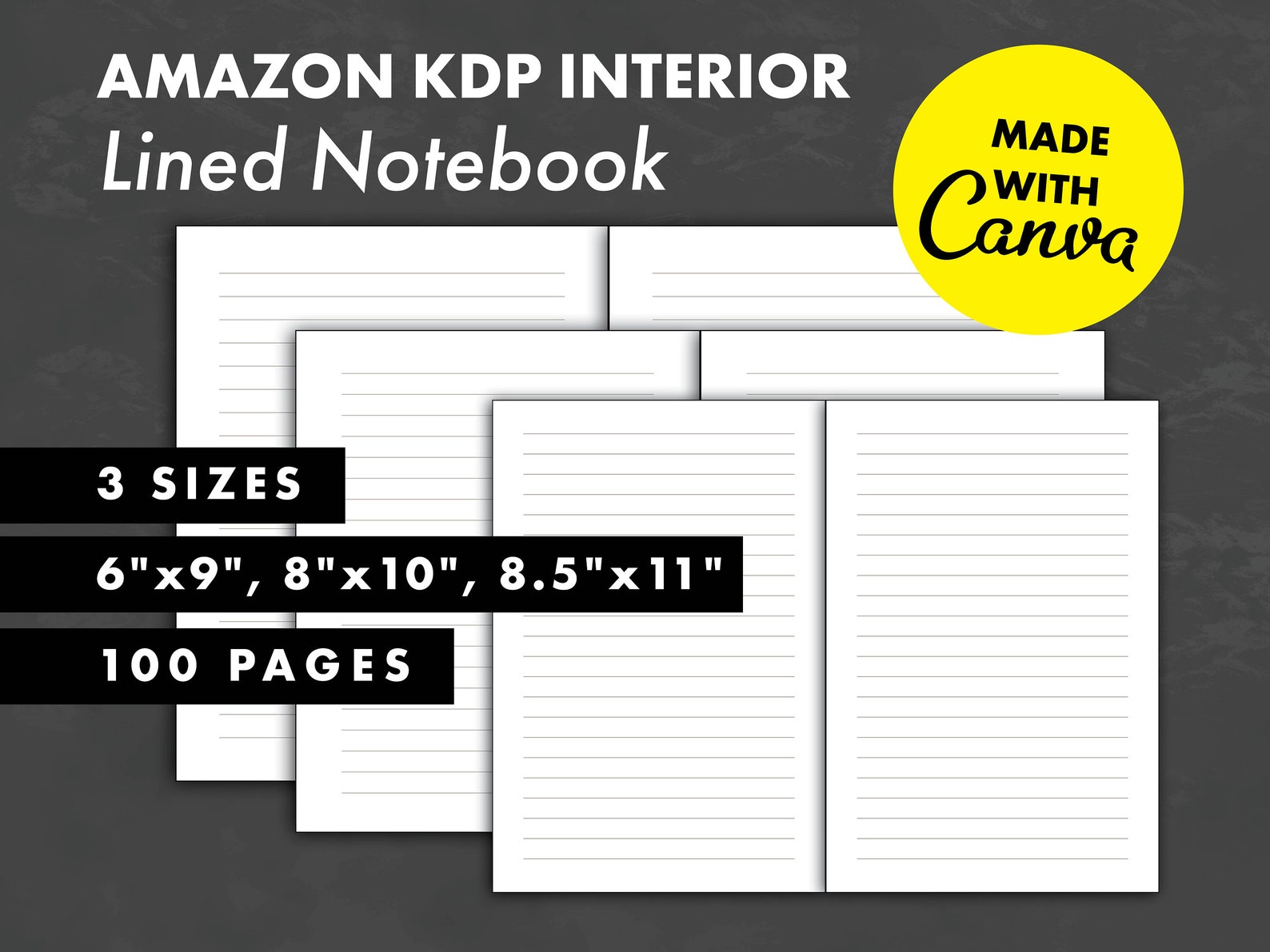 KDP - Lined Notebook Template & Ready-to-upload PDF - Includes 3 Sizes ...