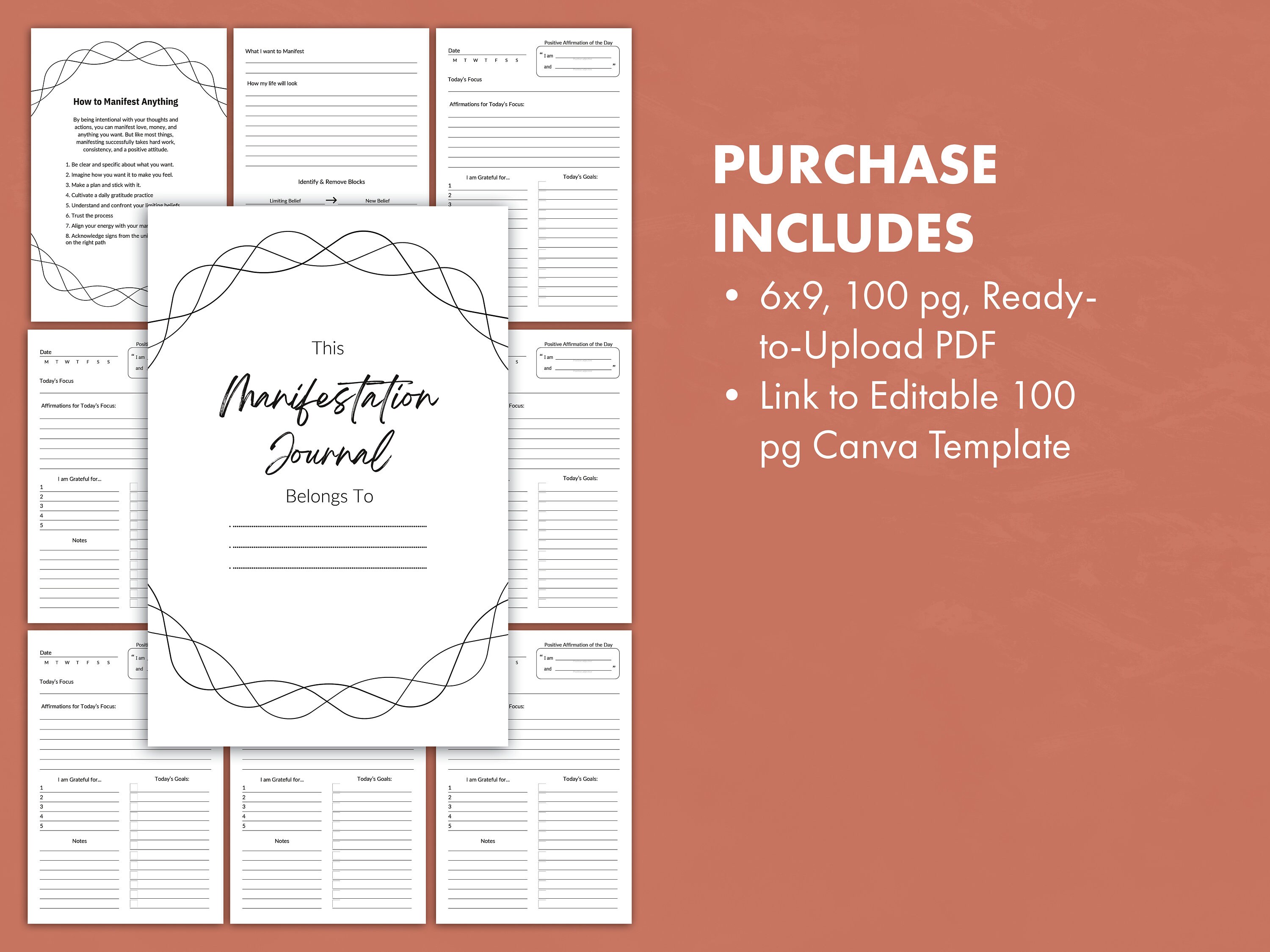 Manifestation Journal Template Canva Template & Ready-to-upload PDF ...