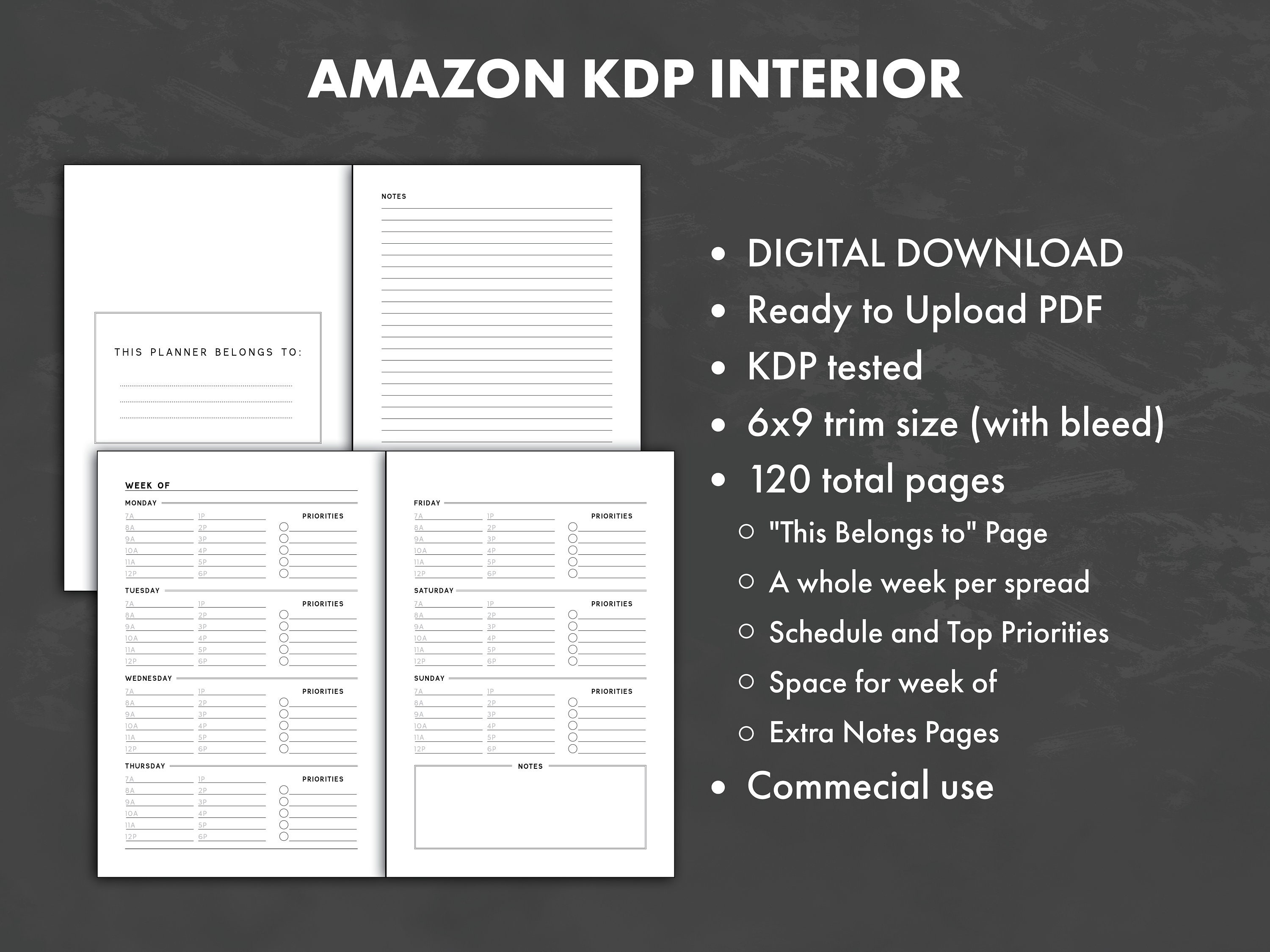 KDP Weekly Planner 6x9 Ready to Upload PDF - Etsy
