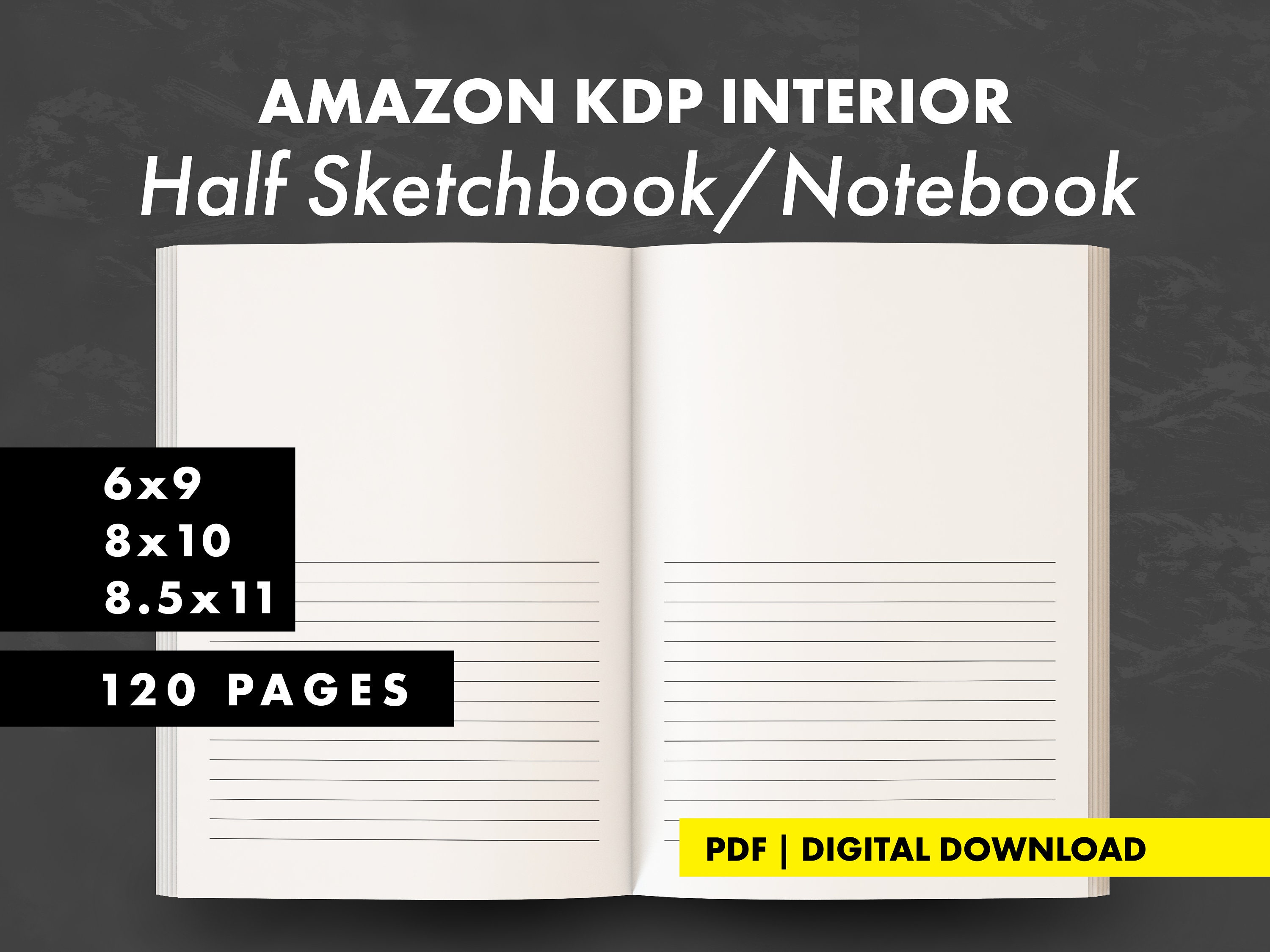 KDP Interior Half Sketchbook/notebook Wide-ruled PDF - Etsy