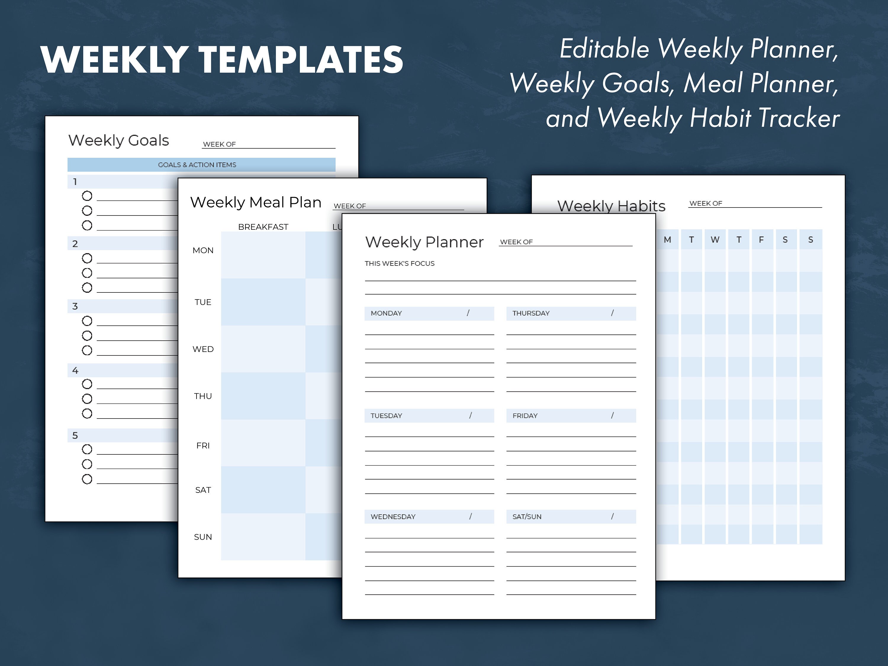 Daily, Weekly, Monthly Planner Template Pack Canva Customized Planner ...