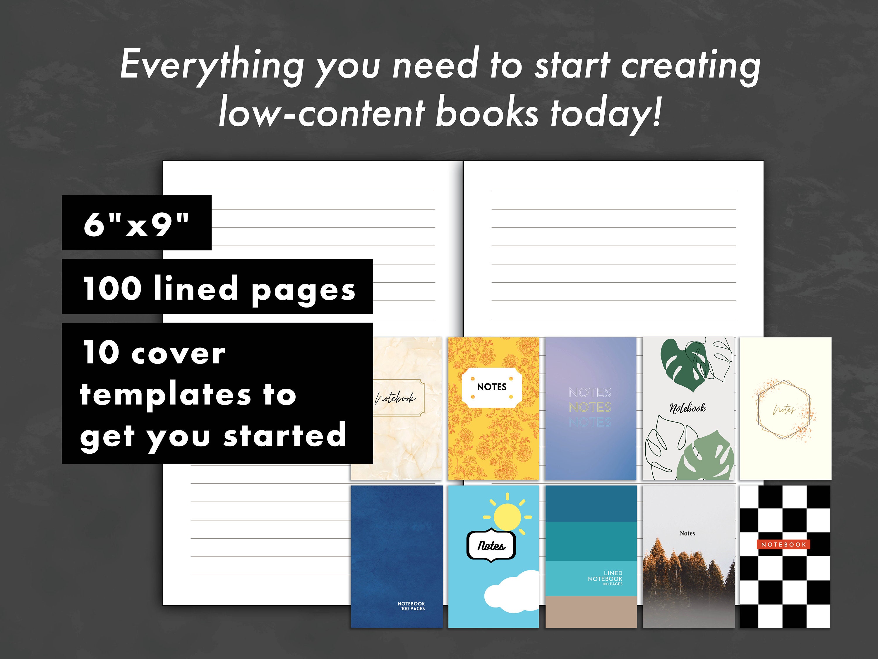 KDP Lined Notebook Cover Templates Includes a Free Canva Guide Ready-to ...