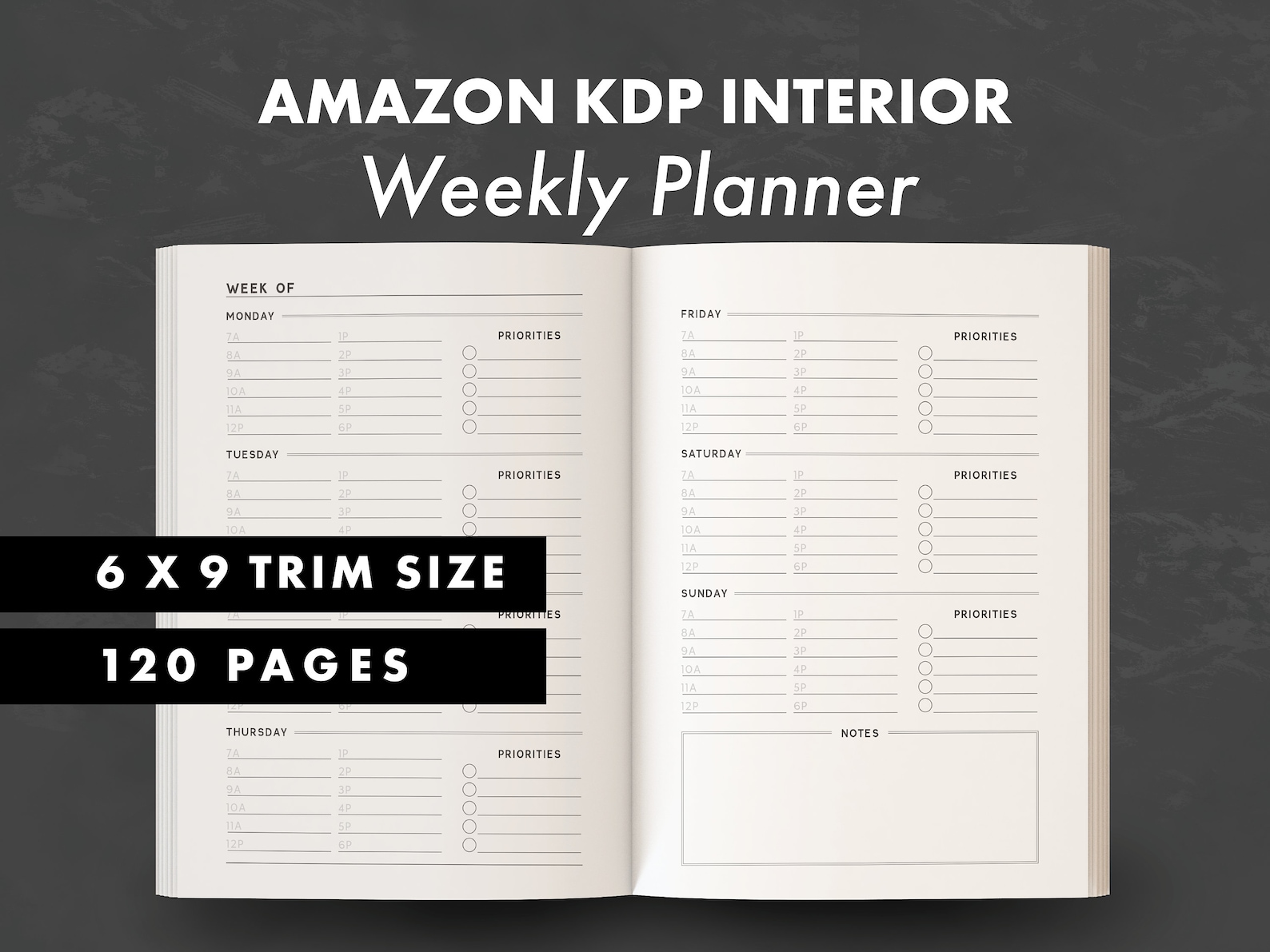 KDP - Weekly Planner (6x9) - Ready to Upload PDF - Etsy