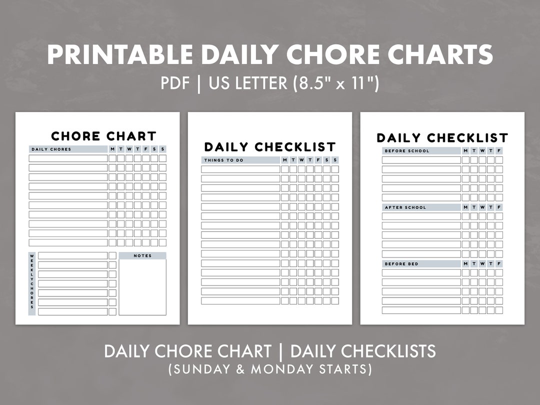 Blank Printable Chore Chart - Chore Chart for Kids - Daily Checklist ...