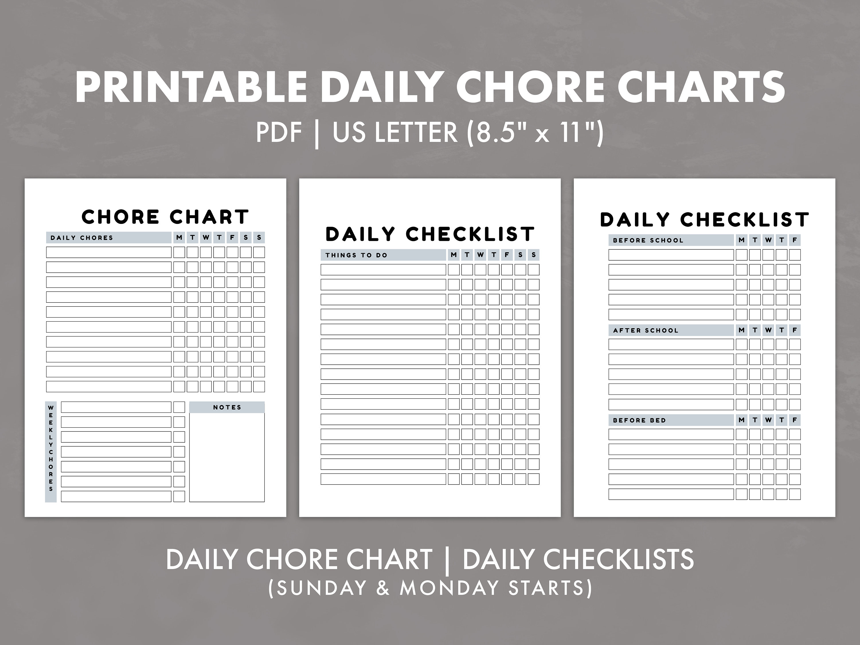 Blank Printable Chore Chart - Chore Chart for Kids - Daily Checklist ...