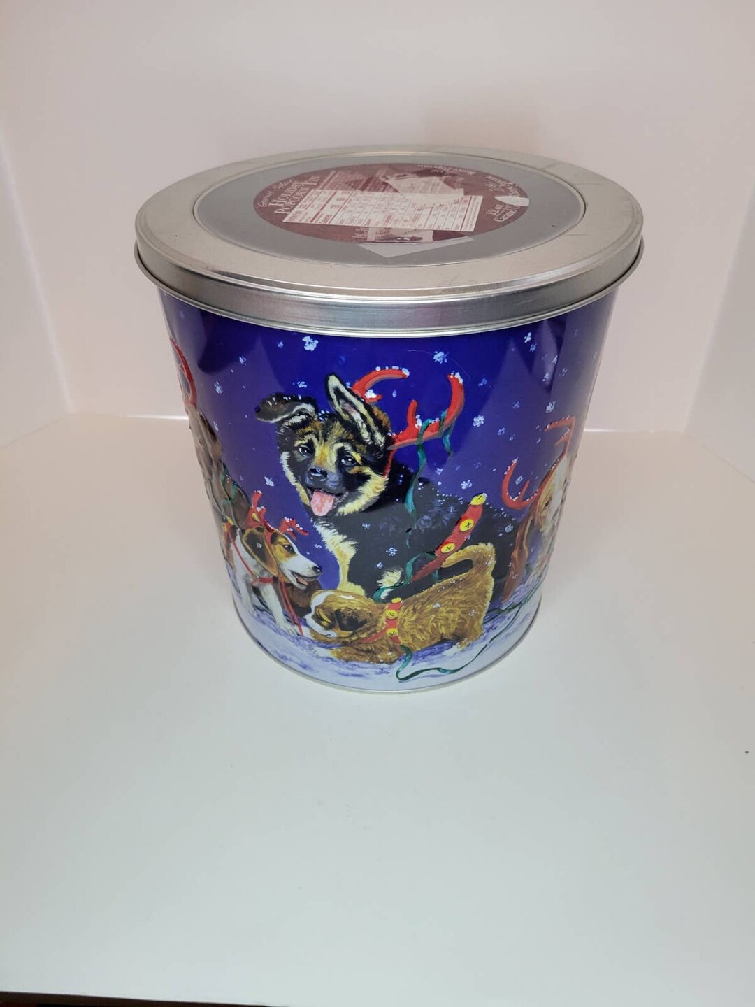 Empty Holiday Popcorn Circular Tin Christmas Dogs Reindeer - Etsy