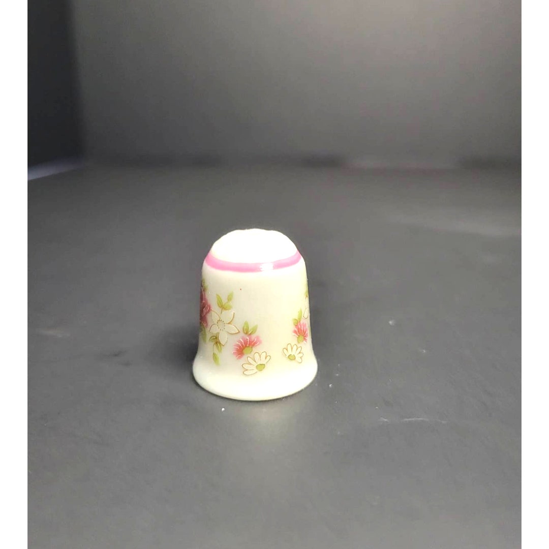 Vintage Reutter Germany Porcelain Thimble Flowers Pink Trim Sewing ...
