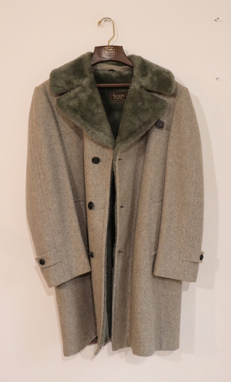 Vintage 1970s 80s Sears Wool Coat Gray Men's Size Large/42 Pile Lining ...