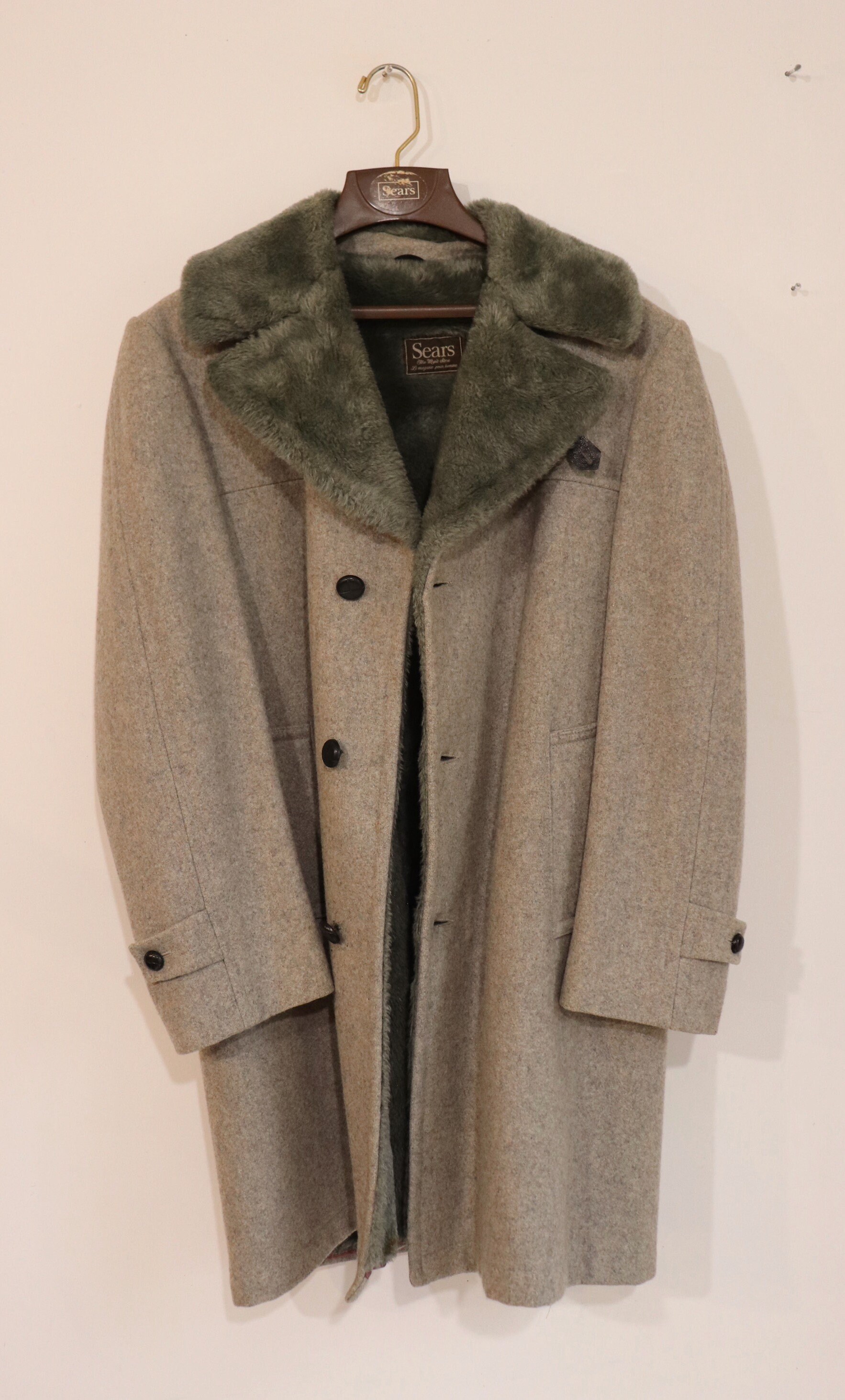 Vintage 1970s 80s Sears Wool Coat Gray Men's Size Large/42 Pile Lining ...