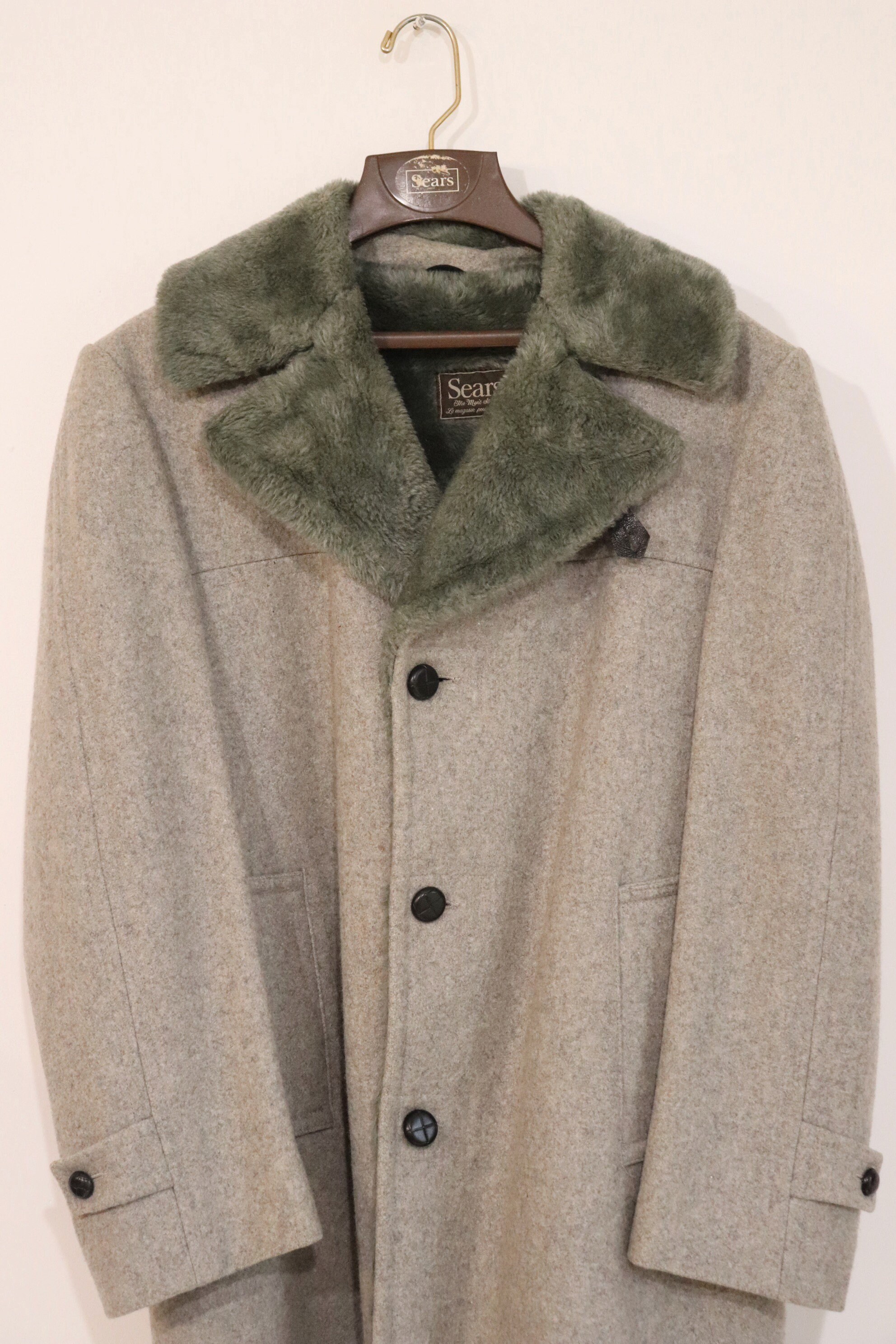 Vintage 1970s 80s Sears Wool Coat Gray Men's Size Large/42 Pile Lining ...