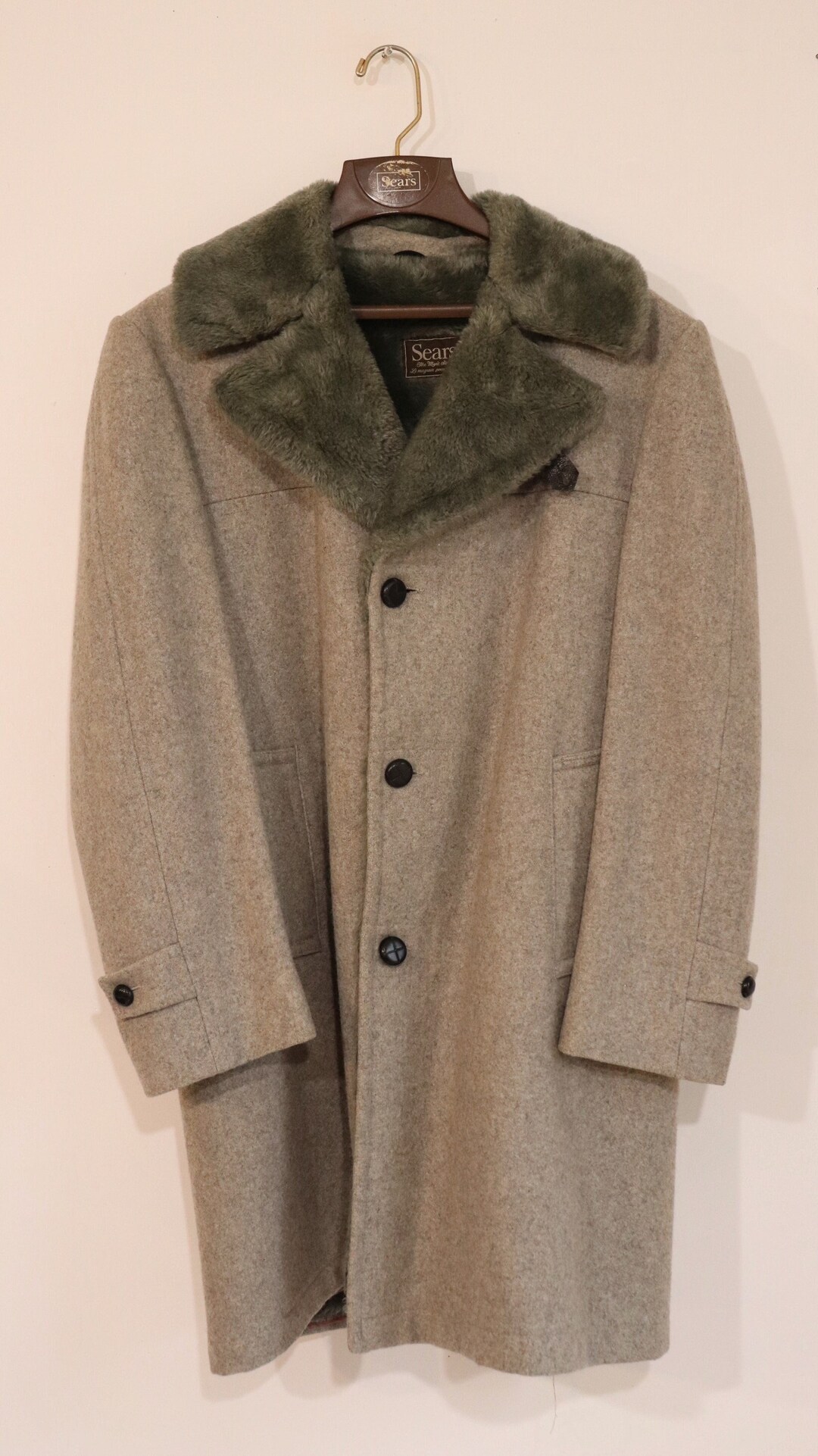 Vintage 1970s 80s Sears Wool Coat Gray Men's Size Large/42 Pile Lining ...