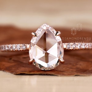 Pear Rose Cut Lab Grown Diamond Engagement Ring for Women, Promise Ring ...