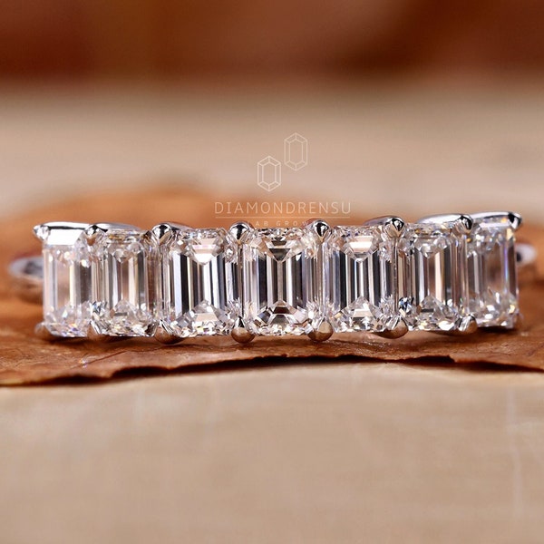 Diamond Emerald Cut Half Band - Etsy