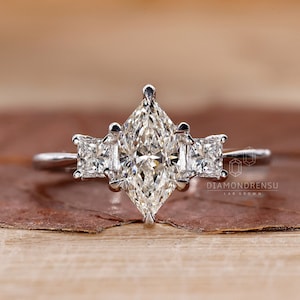 Dutch Marquise Cut Diamond Engagement Ring for Her, Three Stone Lab ...