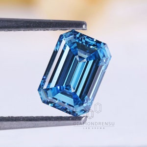0.86 CT Emerald Cut Blue Diamond, Loose Blue Lab Grown Diamond for ...