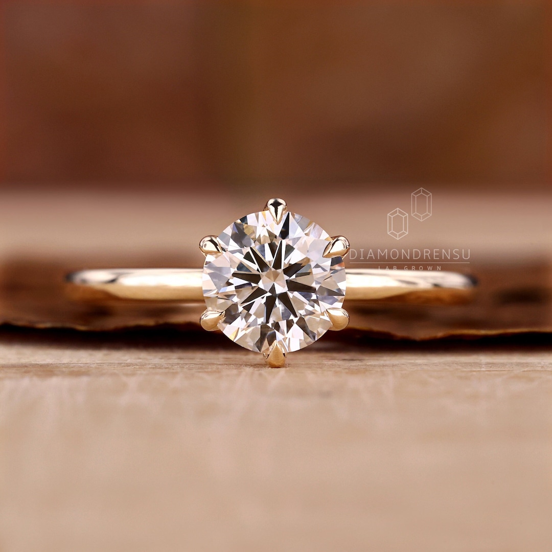 0.50 - 3.0 CT Round Lab Grown Diamond Ring, F/VS Lab Created Diamond ...