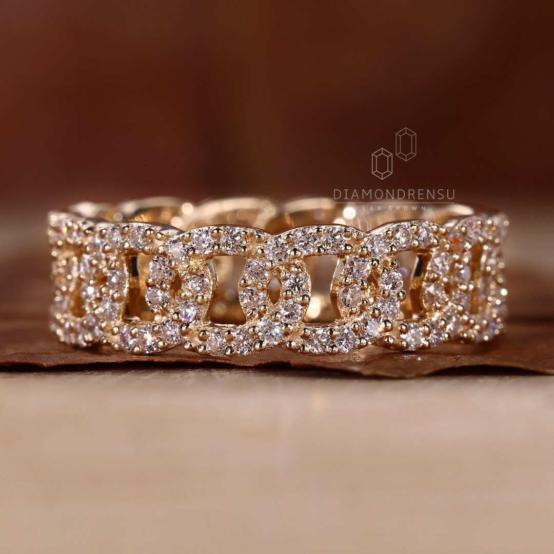 Miami Cuban Link Chain Ring, 1.0 TW Round Cut Lab Grown Diamond Ring ...