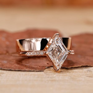 Lozenge Cut Engagement Ring With Wedding Band, Lab Grown Diamond Bridal ...