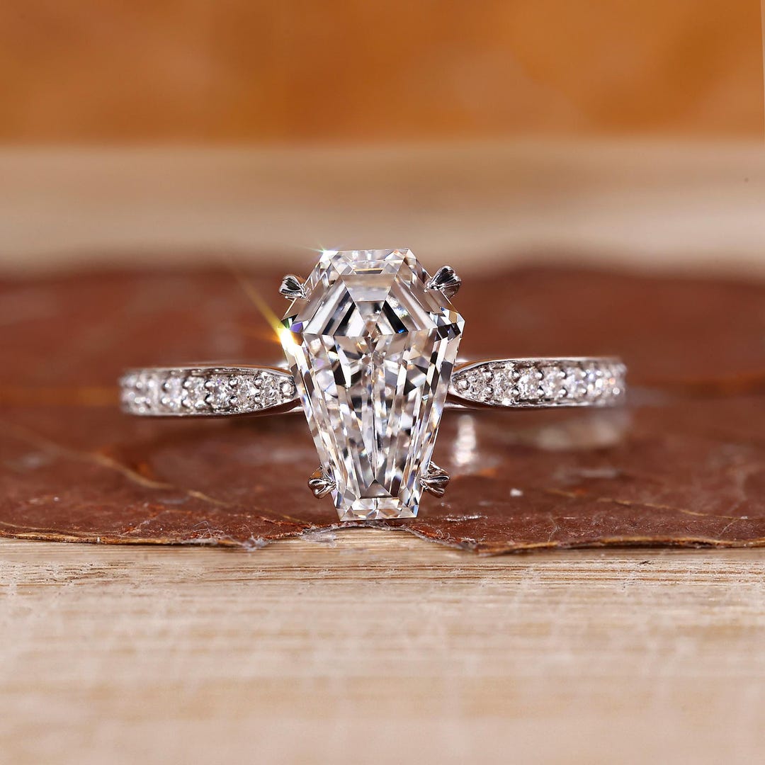 Coffin Cut Lab Grown Diamond Engagement Ring With Pinch Pave Setting ...