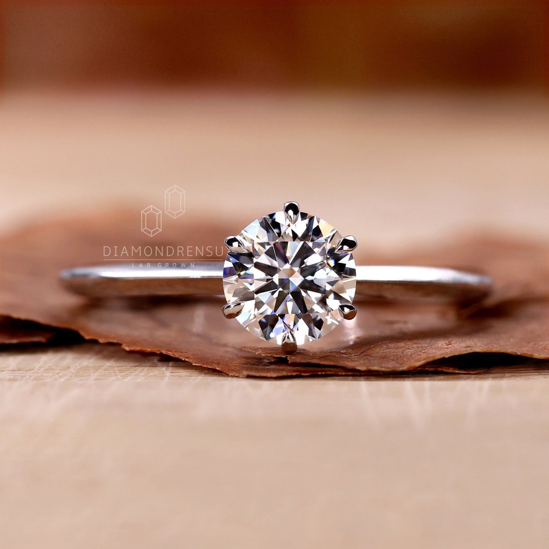 Round Solitaire Engagement Ring, 0.50/3.0 CT Round Brilliant Cut Lab ...