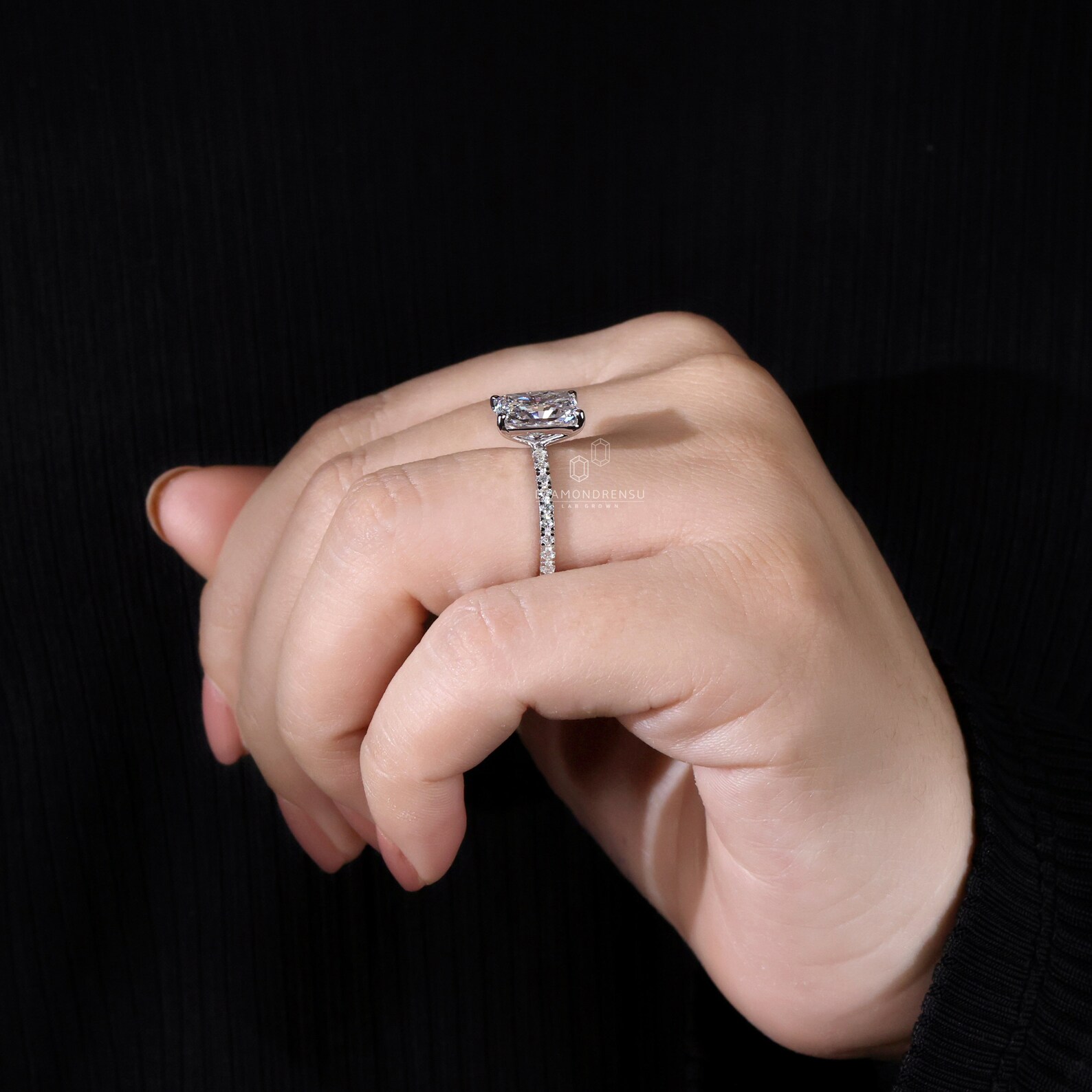 3 CT Radiant Cut Lab Grown Diamond Engagement Ring F/VS Lab - Etsy