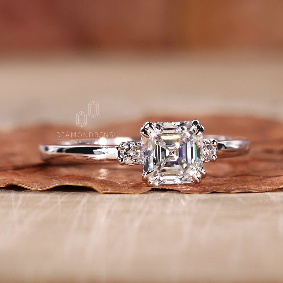 Asscher Cut Diamond Engagement Ring, 1.0 - 3.0 CT Asscher Lab Grown ...