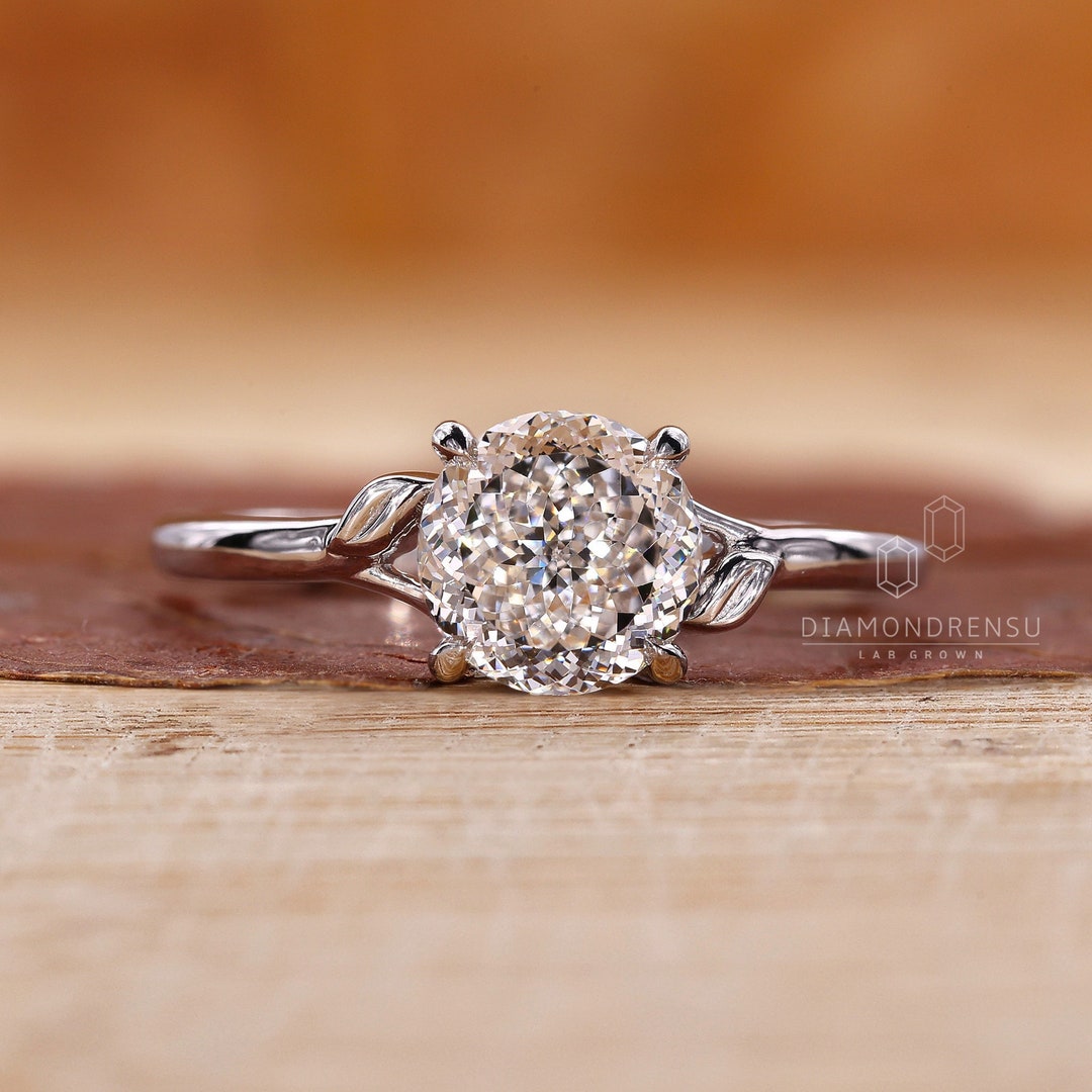 Diamond Solitaire Engagement Ring, Portuguese Cut Lab Grown Diamond ...