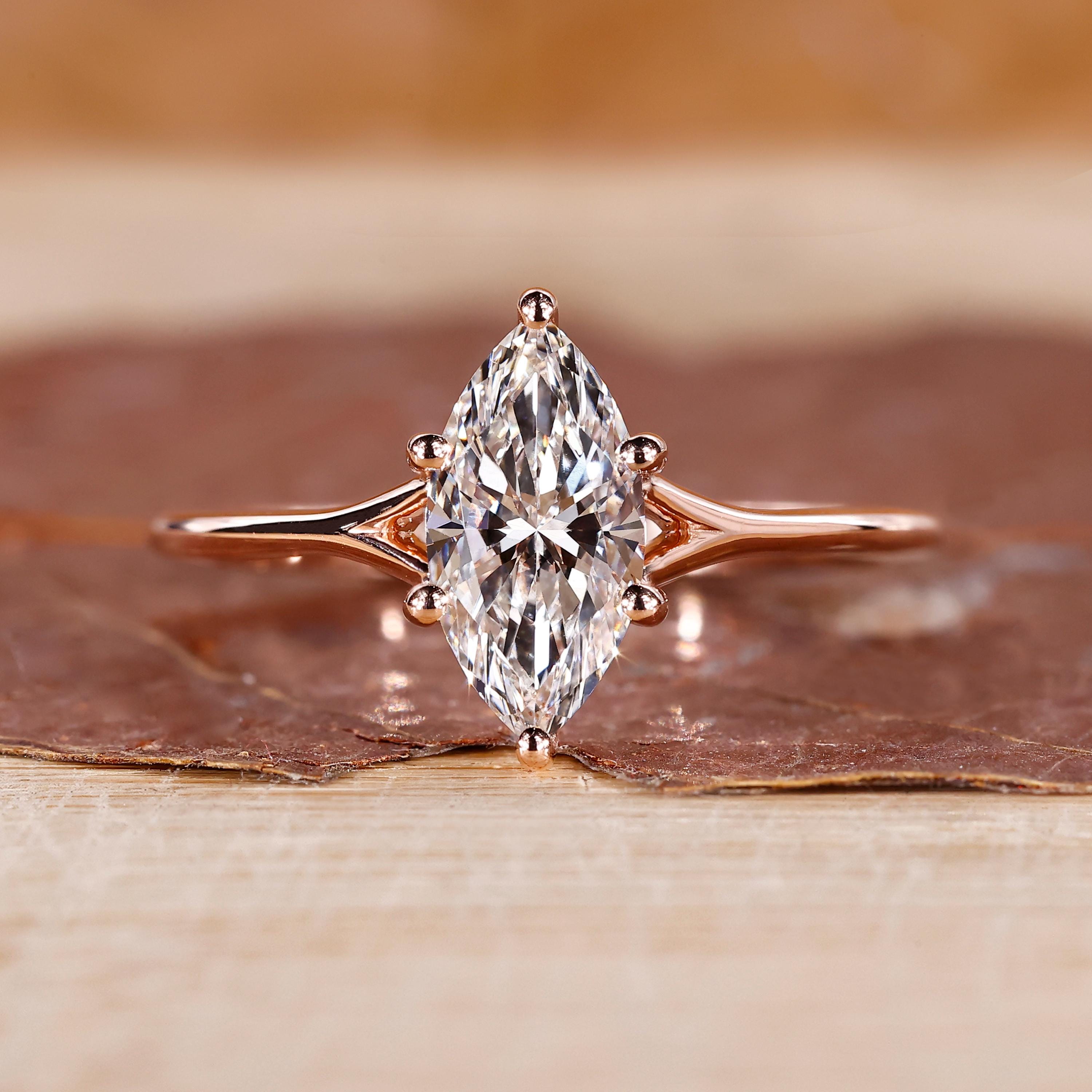 Marquise Lab Grown Diamond Solitaire Wedding Ring, Classic Split Shank ...