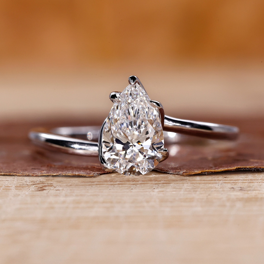 Pear Shaped Engagement Ring in Unique Basket Setting, 1 to 2 CT Lab ...