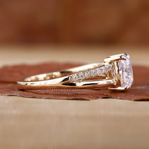 Elongated Cushion Cut Engagement Ring, Split Shank Pave Wedding Ring ...