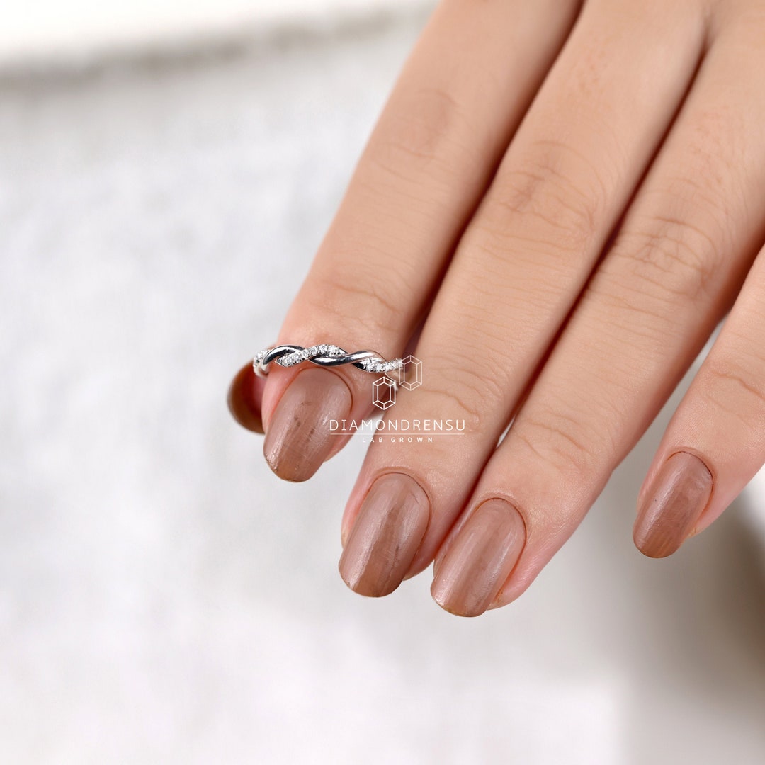 Infinity Twist Pave 0.14TW Round Lab Grown Diamond Wedding Band, Full ...