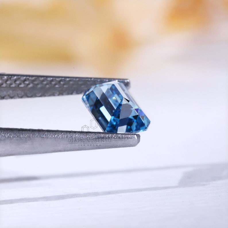 0.86 CT Emerald Cut Blue Diamond Loose Blue Lab Grown Diamond - Etsy