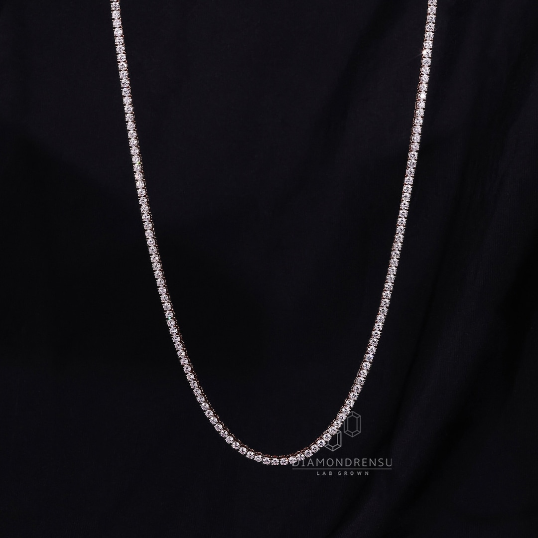 Lab Grown Diamond Tennis Necklace for Men and Women, 3 MM Round Diamond ...
