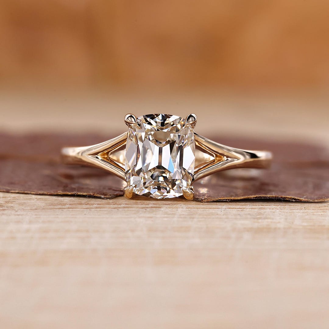 Old Mine Cut Cushion Diamond Split Shank Engagement Ring, Solitaire ...