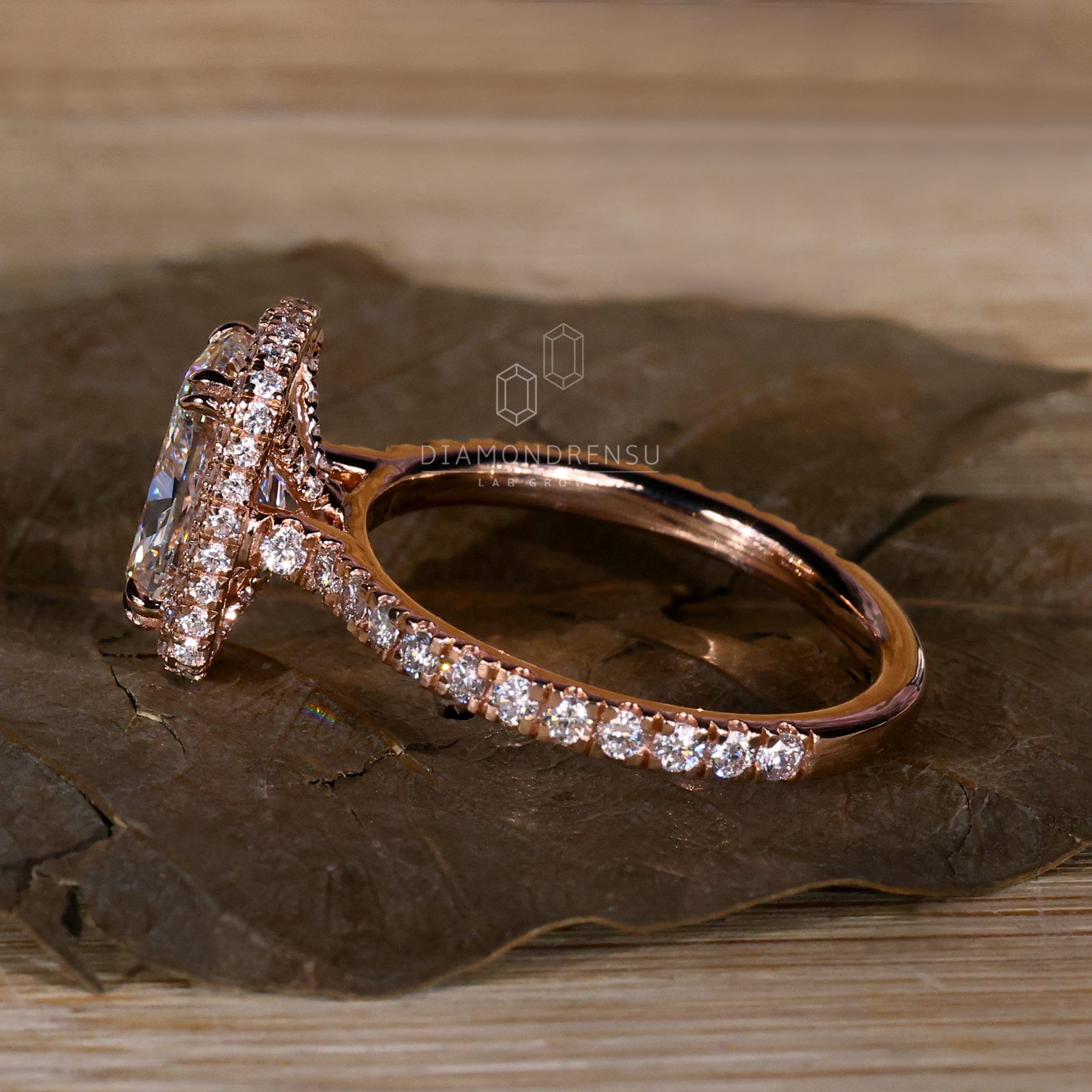 Hidden Halo Engagement Rings for Women - Elongated Cushion Cut Lab ...